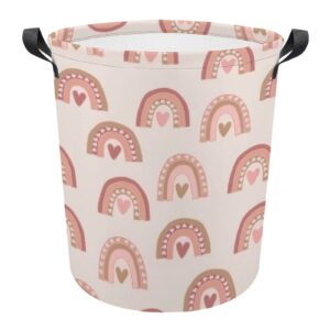 hearts and rainbows laundry basket, collapsible dirty clothes hamper with handle, suitable of bedroom, bathroom, dormitory, farmhouse, toy basket