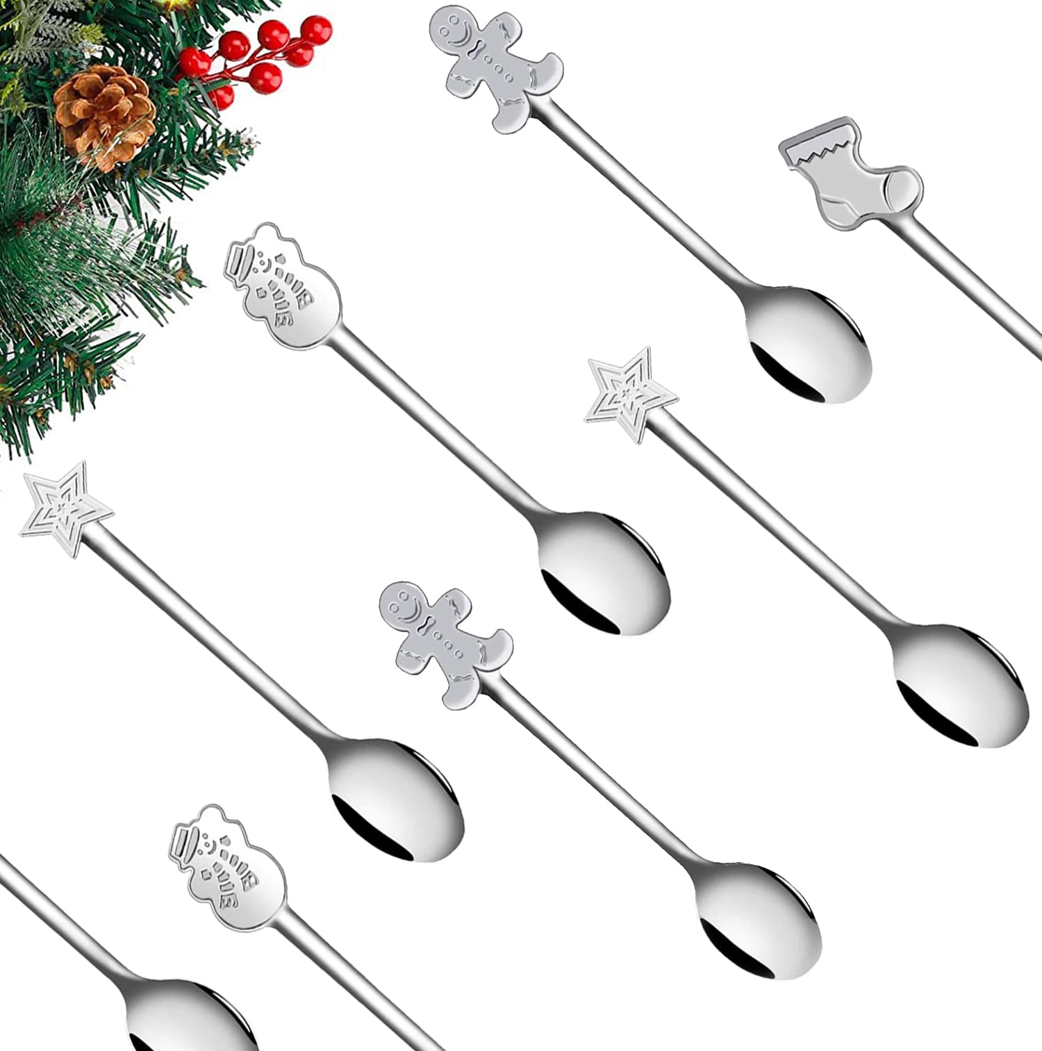 SLKIJDHFB 8pcs Christmas Coffee Spoons Stainless Steel Stirring Spoons Creative Mini Tea Spoon for Stirring Mixing