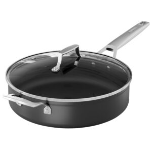 msmk nonstick deep frying pan, 4.5 quart saute pan with lid, stay-cool handle, smooth bottom, pfas free non-toxic, oven safe to 700℉,11 inch, induction, ceramic and gas cooktops