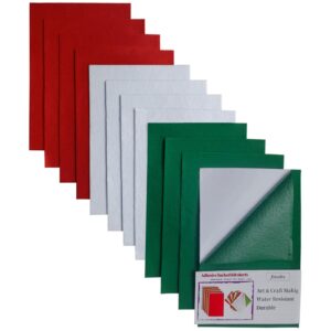 jtnohx self adhesive felt sheets, 12 pieces soft felt sheets with adhesive backing, 8x12 inches sticky back felt fabric for craft diy supplies projects (green/white/red)