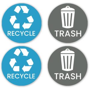 vbap corp recycle trash bin sticker - (pack of 4) 3" round logo sign decal labels self-adhesive vinyl laminated. waterproof indoor and outdoor (sky blue/gray)…