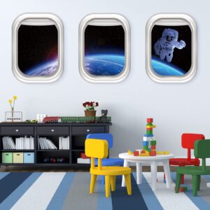 rajahubri 3d space astronaut window wall sticker galaxy and planet fake window wall decals removable outer space window view wall stickers decal for living room