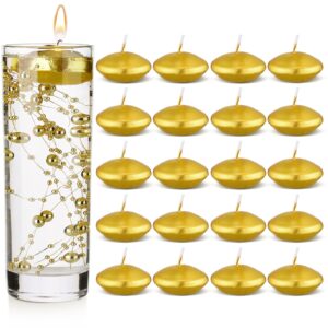 nuanchu 20 pcs mini floating candles small floating candles round tea lights unscented candles disc candles smooth wax floating candles for pool bathtub dinner wedding home favors(gold, 0.7 x 1.4 in)