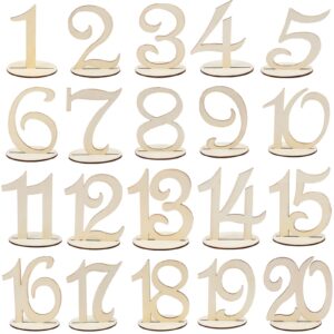 decsun 20 pcs wooden table numbers 1-20 wedding table numbers with base wooden table number for wedding reception and wedding table decorations