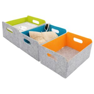 welaxy storage baskets felt foldable storage cube shelf bins organizer box for kids toys magazine books clothes office bedroom closet babies nursery organizing (orange+green+turquoise )