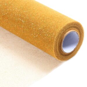 icoshow sparkling tulle rolls, 15” by 30 yards (90ft) glitter tulle spool ribbon fabric for wedding birthday bridal shower tutu skirt party gift wrapping (gold)