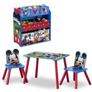 mickey mouse 4-piece playroom solution – set includes table and 2 chairs and 6-bin toy organizer