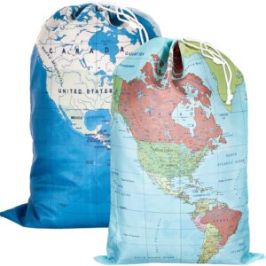 2 pcs world map laundry bag travel laundry bag polyester heavy duty laundry with drawstring machine washable large dirty clothes organizer travel-size laundry bags for camp draw string laundry bags