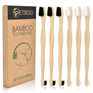 ecoetboo dog toothbrush 6 pack, pet cat bamboo toothbrushes, double-sided small and large head toothbrush for dogs cats, biodegradable eco-friendly dog tooth brushing kit