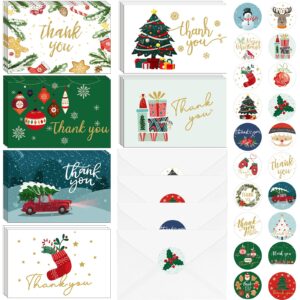 24 pieces christmas thank you cards xmas greeting cards with envelopes and stickers, christmas tree gingerbread gift box holiday thank you note cards assortment for xmas holiday present, 6 designs