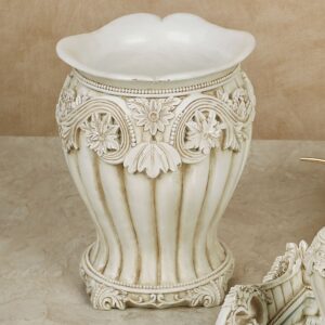 touch of class flowering medallion wastebasket - resin - antique ivory - painted by hand container for bathroom, en suite, kitchen - functional accessory