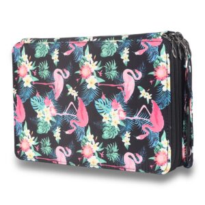 shulaner 200 slots colored pencil case with zipper closure large capacity oxford pen organizer green rose pencil holder for artist (flamingo)