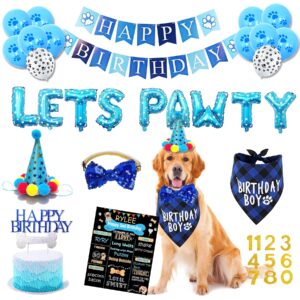 dog birthday party supplies, dog birthday decorations boy, lets pawty balloons banner, dog birthday bandana, dog birthday boy hat scarfs