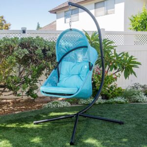 barton hanging chair egg chair with canopy and cushion for indoor/outdoor basket lounge collapsible egg chair seat, aqua