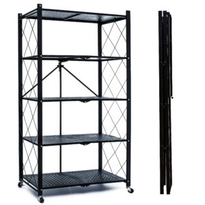 citylife 5-tier storage shelves with wheels foldable shelving unit heavy duty garage metal storage rack kitchen shelf for storage