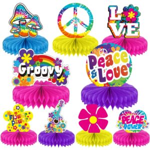 tevxj 60's hippie party honeycomb centerpieces, 9 pieces, multicolor, great for birthday, baby shower, groovy decorations