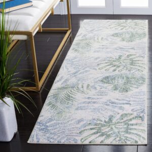 safavieh lillian collection runner rug - 2'2" x 7', green & blue, tropical design, non-shedding & easy care, ideal for high traffic areas in living room, bedroom (lln382y)