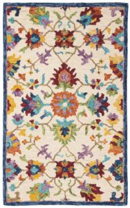 safavieh aspen collection accent rug - 2'3" x 5', ivory & blue, handmade boho floral wool, ideal for high traffic areas in entryway, living room, bedroom (apn509a)