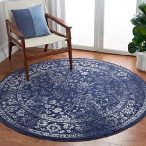 safavieh adirondack collection 6' round navy/ivory adr109n oriental distressed non-shedding entryway foyer living room bedroom kitchen area rug