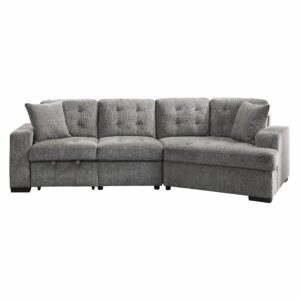 lexicon mid century modern 2-piece sectional sofa with pull-out ottoman, chenille fabric convertible sectional couch lounge sofa with cuddler for living room, bedroom, office, apartment, gray