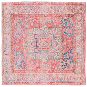 safavieh tucson collection area rug - 6' square, rose & beige, boho chic persian design, non-shedding machine washable & slip resistant ideal for high traffic areas in living room, bedroom (tsn122r)