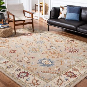 safavieh heritage collection area rug - 9' x 12', brown & beige, handmade traditional oriental wool, ideal for high traffic areas in living room, bedroom (hg825a)