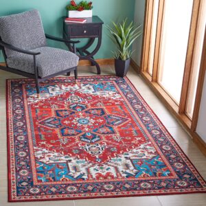 safavieh tucson collection area rug - 6'6" x 9', red & blue, medallion design, non-shedding machine washable & slip resistant ideal for high traffic areas in living room, bedroom (tsn101q)