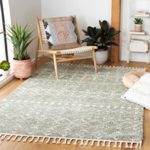 safavieh berber fringe shag collection area rug - 6'7" x 9', sage & ivory, moroccan design, non-shedding & easy care, 1.2-inch thick ideal for high traffic areas in living room, bedroom (bfg516w)