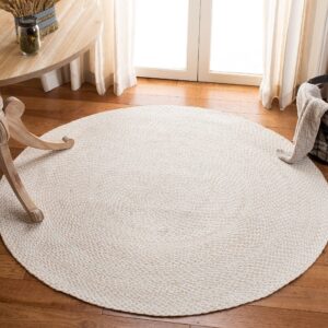 safavieh braided collection area rug - 8' round, ivory & beige, handmade country cottage reversible, ideal for high traffic areas in living room, bedroom (brd801a)