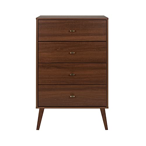 Prepac Milo Mid-Century Modern 4 Drawer Chest of Drawers, Contemporary Bedroom Furniture, Small Dresser for Bedroom, 18.25"D x 26.5"W x 41"H, Cherry