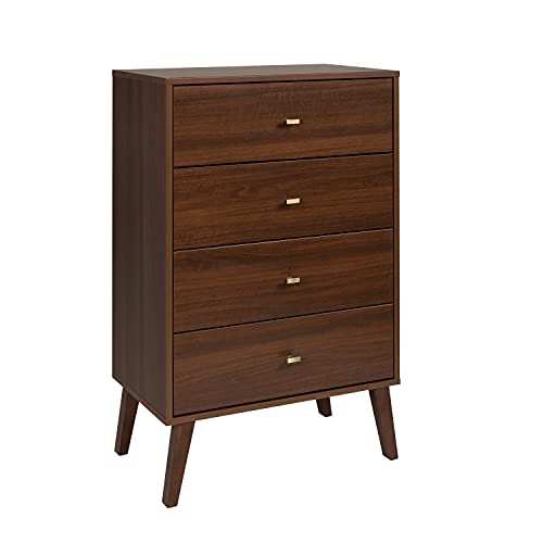 Prepac Milo Mid-Century Modern 4 Drawer Chest of Drawers, Contemporary Bedroom Furniture, Small Dresser for Bedroom, 18.25"D x 26.5"W x 41"H, Cherry