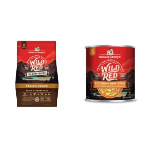 stella & chewy's wild red raw coated kibble dry dog food grain free prairie recipe, 3.5lb bag + wild red chicken & beef stew wet dog food, 10oz cans (pack of 6)