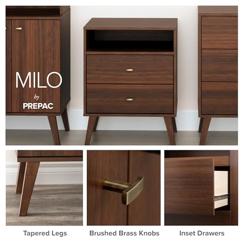 Prepac Milo Mid-Century Modern 4 Drawer Chest of Drawers, Contemporary Bedroom Furniture, Small Dresser for Bedroom, 18.25"D x 26.5"W x 41"H, Cherry