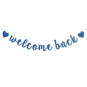 innoru blue glitter welcome back banner - new house - classroom welcome party bunting decor - homecoing returning - back home retirement party decorations supplies photo prop