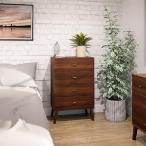 Prepac Milo Mid-Century Modern 4 Drawer Chest of Drawers, Contemporary Bedroom Furniture, Small Dresser for Bedroom, 18.25"D x 26.5"W x 41"H, Cherry