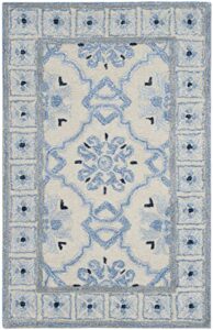 safavieh bella collection accent rug - 2'3" x 5', ivory & blue, handmade wool & viscose, ideal for high traffic areas in entryway, living room, bedroom (bel155a)