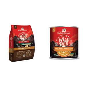 stella & chewy's wild red raw blend kibble dry dog food grain free prairie recipe, 21lb bag + wild red chicken & beef stew wet dog food, 10oz cans (pack of 6)