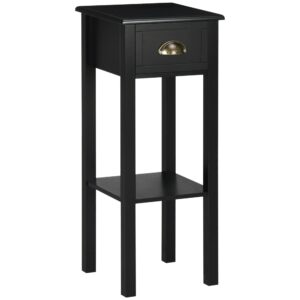 homcom 2-tier side table with drawer, narrow end table with bottom shelf, for living room, set of 1, black