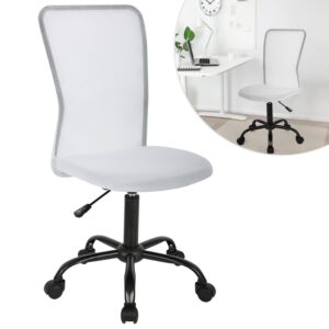 armless office chair ergonomic desk chair no arms mesh computer chair adjustable height task chair rolling swivel chair small chair executive chair with lumbar support, white