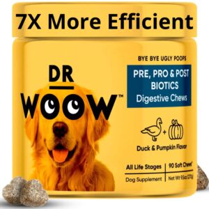 dr woow probiotics for dogs, pet dog probiotics and digestive enzymes, duck & pumpkin flavor dog probiotic supplements, dog vitamins dog probiotic chews and prebiotics for dogs, dog gas relief