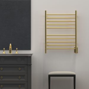 amba rwh-spg radiant hardwired + plug-in combo straight 10 bar towel warmer in polished gold