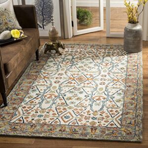 safavieh aspen collection x-large area rug - 11' x 15', ivory & blue, handmade boho wool, ideal for high traffic areas in living room, bedroom (apn308a)