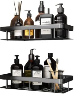 2 pack shower caddy shelf organizer with 1 soap dish holder upgraded no drilling adhesive wall mounted shower caddy basket shelves shower storage organizer rack for bathroom kitchen (matt black)