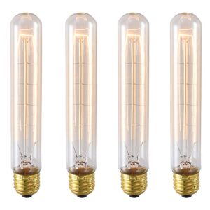 e26 40w vintage light bulb t9/t185 antique filament lamp t10/t30 long tubular bulb retro amber incandescent light for chandelier pendant industrial hanging light 2200k warm white ac 110v pack of 4