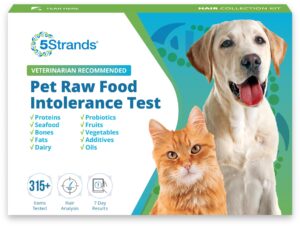 5strands pet raw food intolerance test, at home sensitivity test for dogs & cats, 315 items, hair analysis, accurate for all ages and breed, results in 5 days - chicken, beef, duck