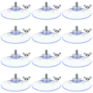 quzzil suction cups with screws 4 mm thread transparent pvc suction cup with screw hook 2 inch diameter butterfly wing nut clear sucker suction cup with cap for kitchens offices bathroom (12 sets)