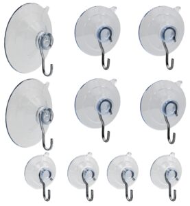 projectpak suction cup hooks combo pack - 10 pack, powerful window hanging suction cups for glass, mirrors, stained glass, doors | 2 large, 4 medium, 4 small