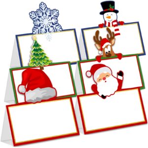 24 christmas place cards xmas name cards snowflake santa reindeer snowman tree tented wedding card blank table cards folded dinner name tags for winter holiday party supplies, 6 styles