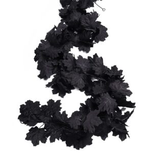 recutms fall maple leaf garland hanging black fall leaves vine artificial autumn garland halloween thanksgiving decor for home (black)