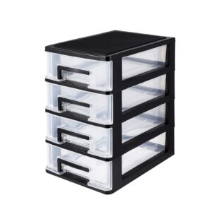 4 drawer desktop storage organizer,plastic containers storage organizer dresser organizer home dresser (black and transparent)